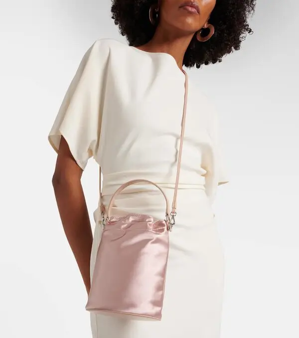 Staud Leather-trimmed Satin Bucket Bag - Pink