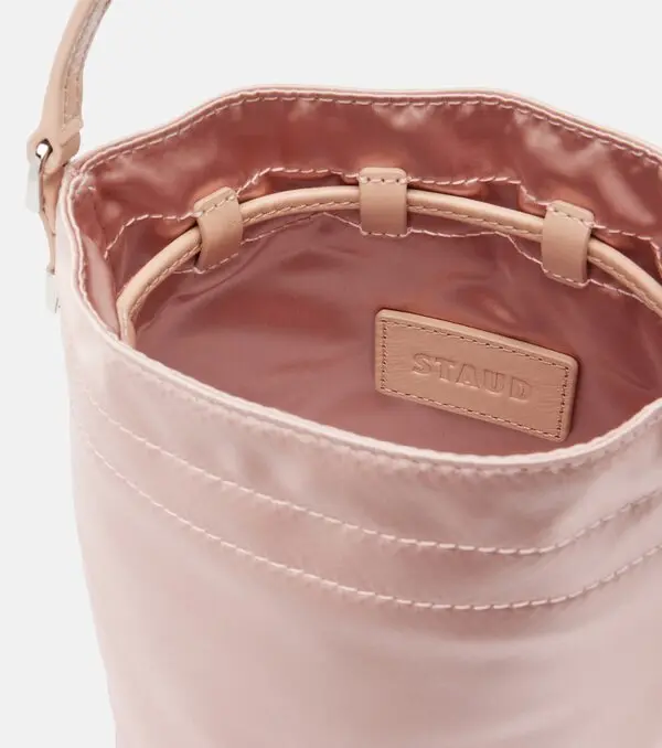 Staud Leather-trimmed Satin Bucket Bag - Pink