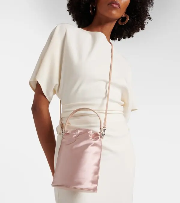 Staud Leather-trimmed Satin Bucket Bag - Pink