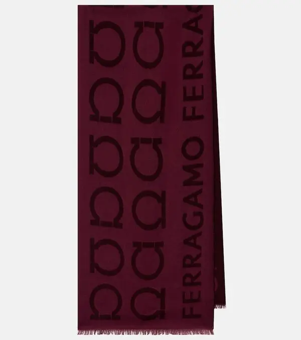 FERRAGAMO Gancini Wool And Silk Jacquard Scarf - Burgundy