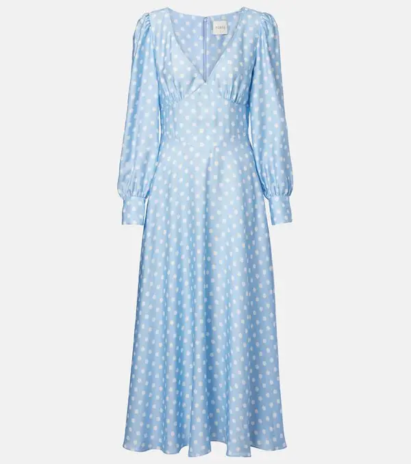 Posse Tilly Polka-dot Satin Midi Dress - Blue