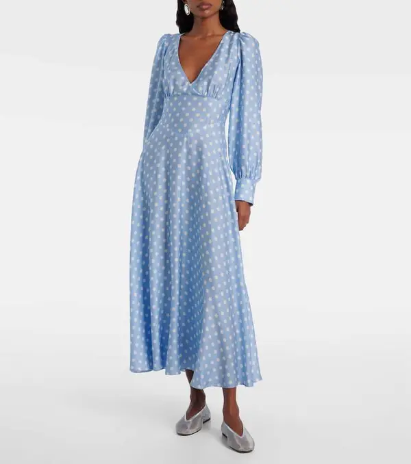 Posse Tilly Polka-dot Satin Midi Dress