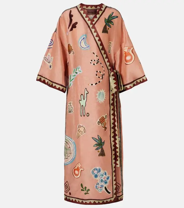 ALEMAIS Alémais Linen And Silk-blend Wrap Midi Dress - Multicoloured