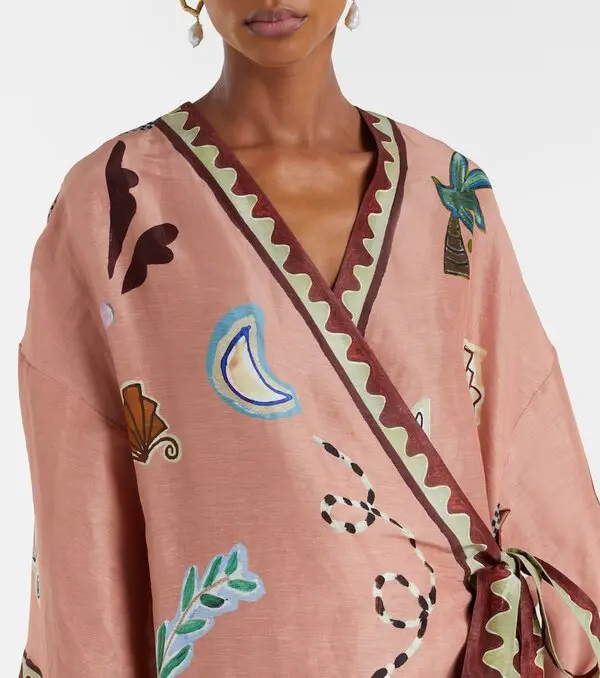 ALEMAIS Alémais Linen And Silk-blend Wrap Midi Dress