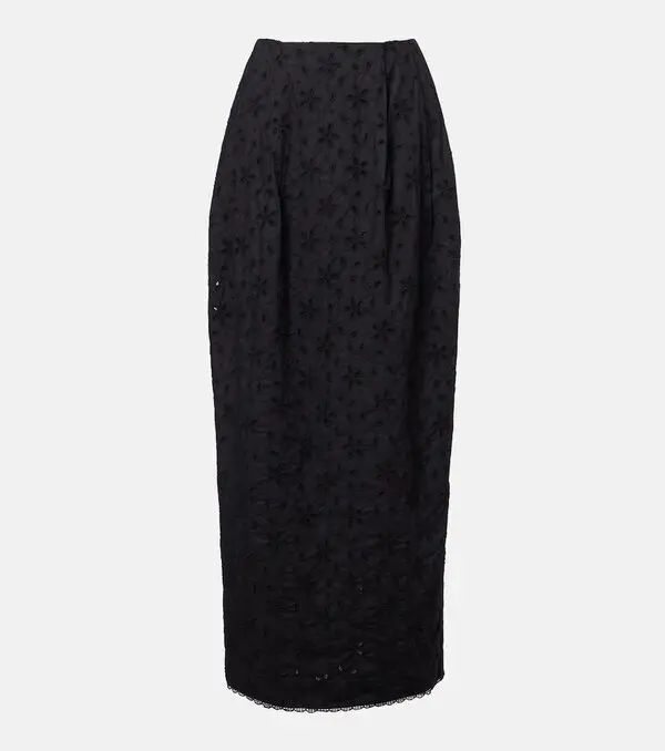 Posse Salma Embroidered Cotton Maxi Skirt - Black