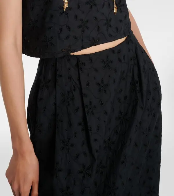 Posse Salma Embroidered Cotton Maxi Skirt - Black