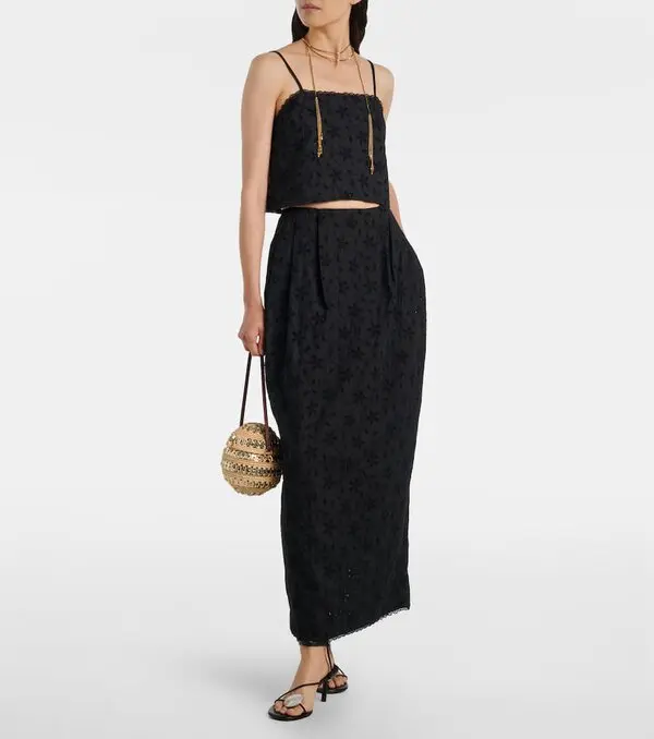 Posse Salma Embroidered Cotton Maxi Skirt - Black