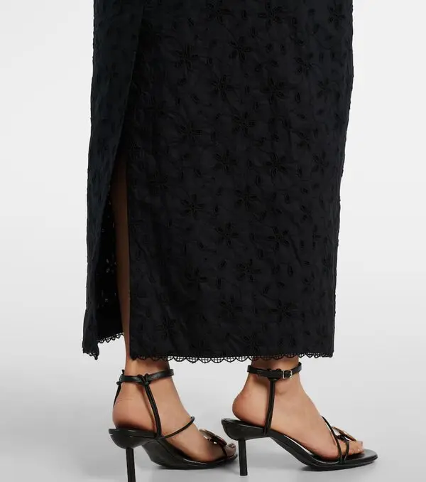 Posse Salma Embroidered Cotton Maxi Skirt - Black