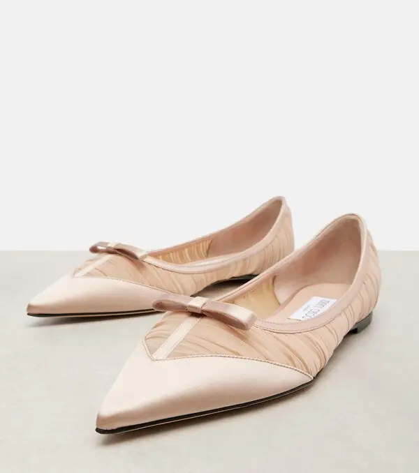 JIMMY CHOO Love Mesh And Satin Ballet Flats