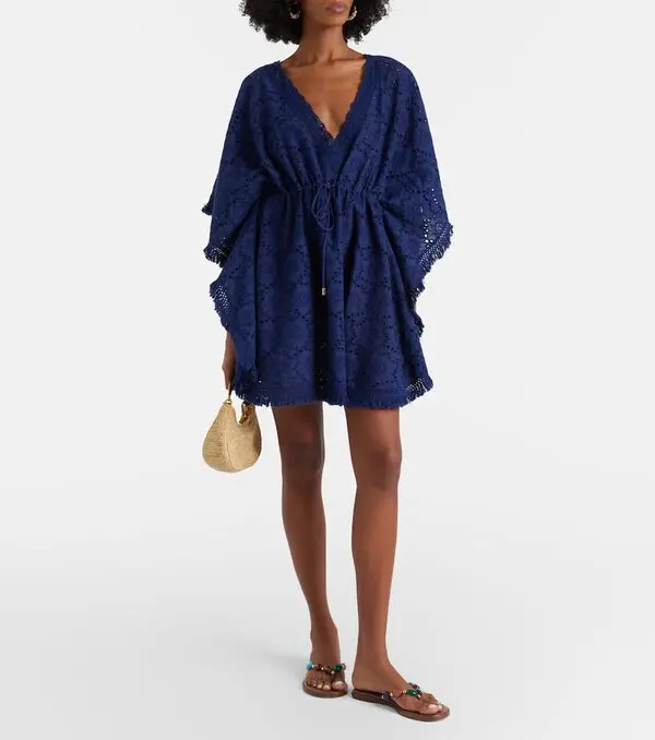 Melissa Odabash Ivy Broderie Anglaise Cotton Kaftan - Blue