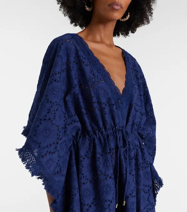Melissa Odabash Ivy Broderie Anglaise Cotton Kaftan - Blue
