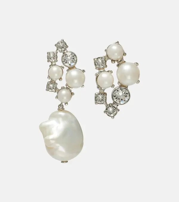 Givenchy Crystal And Pearl Asymmetric Earrings - Silver