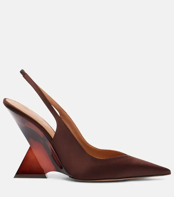 Attico Satin Slingback Wedges - Brown