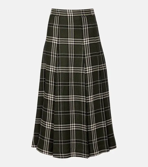 EMILIA WICKSTEAD Kensie Checked Wool-blend Midi Skirt - Green