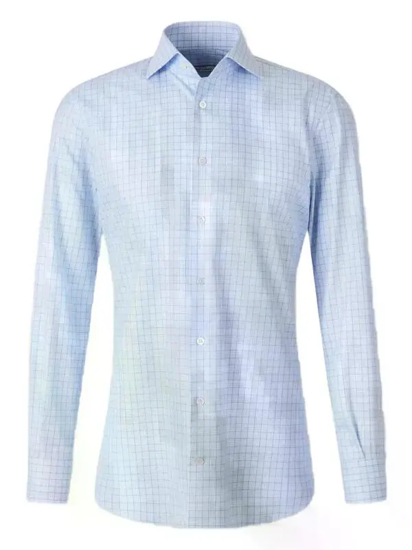ATELIER MUNRO Buttoned Check Dress Shirt - Blue