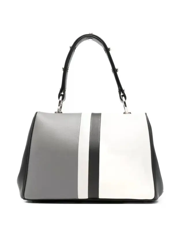 Prada Striped-detail Studded Tote Bag - Grey