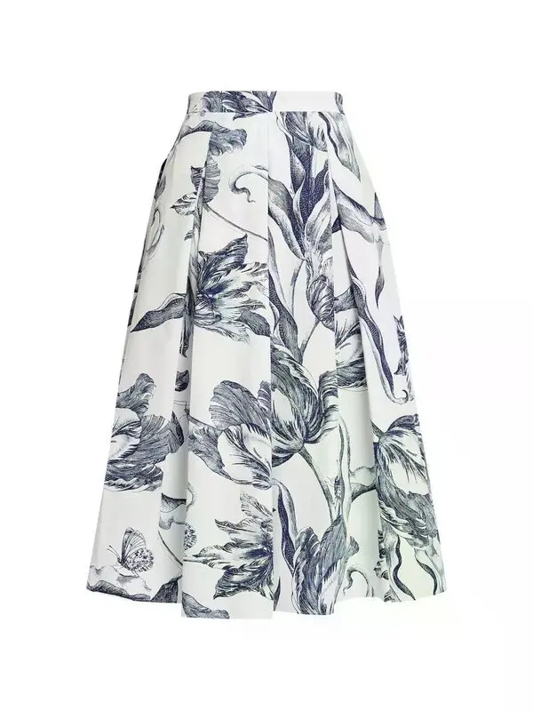 Erdem Floral-print Pleated Midi Skirt - White