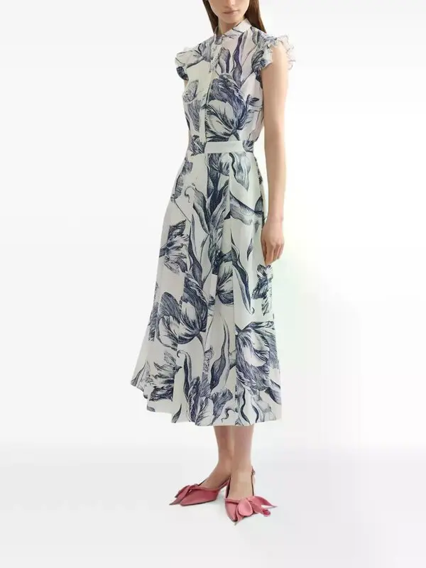 Erdem Floral-print Pleated Midi Skirt - White