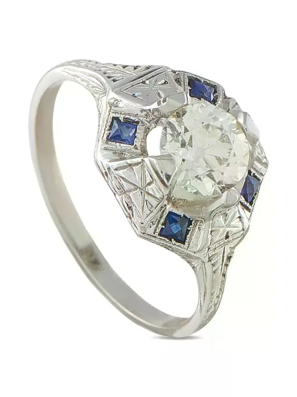 LB EXCLUSIVE 18k White Gold Diamond And Sapphire Octagon Ring
