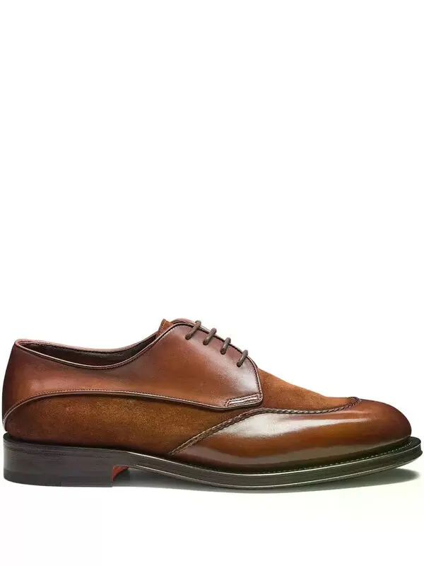 Santoni Suede-panelled Derby Shoes - Brown