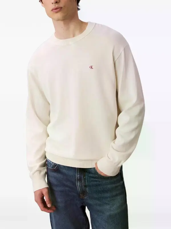 Calvin Klein Logo-detail Crew-neck Sweater - Neutrals