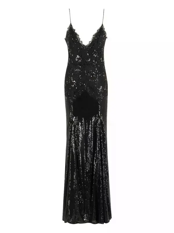 NISSA Sequin Embellished Lace Maxi Dress