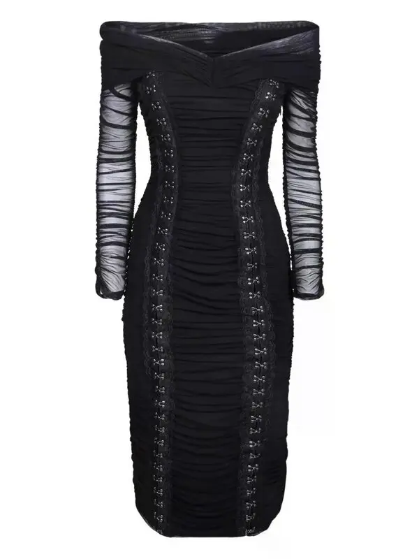 NISSA Ruched Off-shoulder Midi Dress