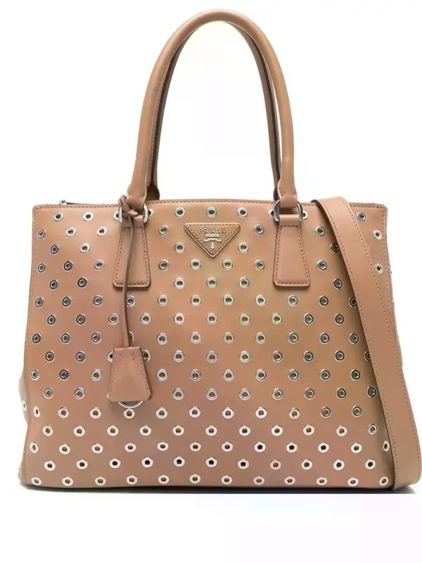 Prada Eyelet-embellished Galleria Tote Bag - Brown