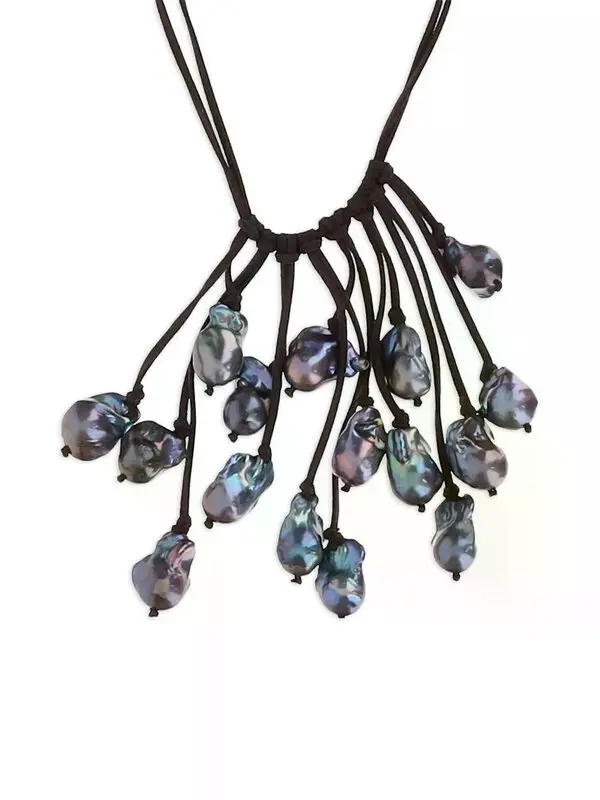 MELA Embellished Suede And Pearl Necklace - Black