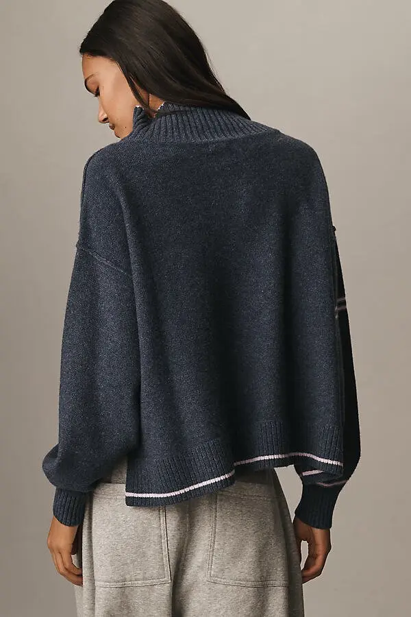 PILCRO Cashmere Blend Tipped Turtleneck Sweater - Navy