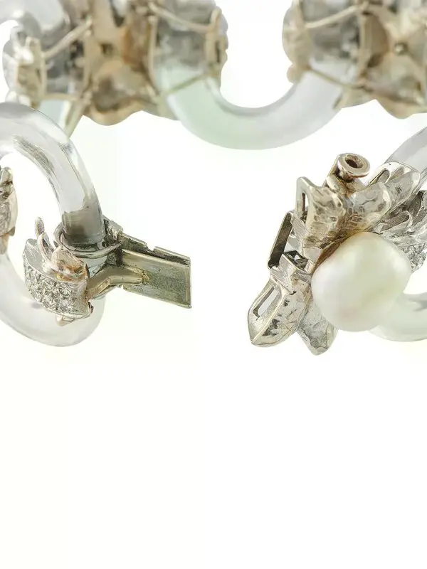 David Webb 18k White Gold, Rock Crystal And Pearl Bracelet