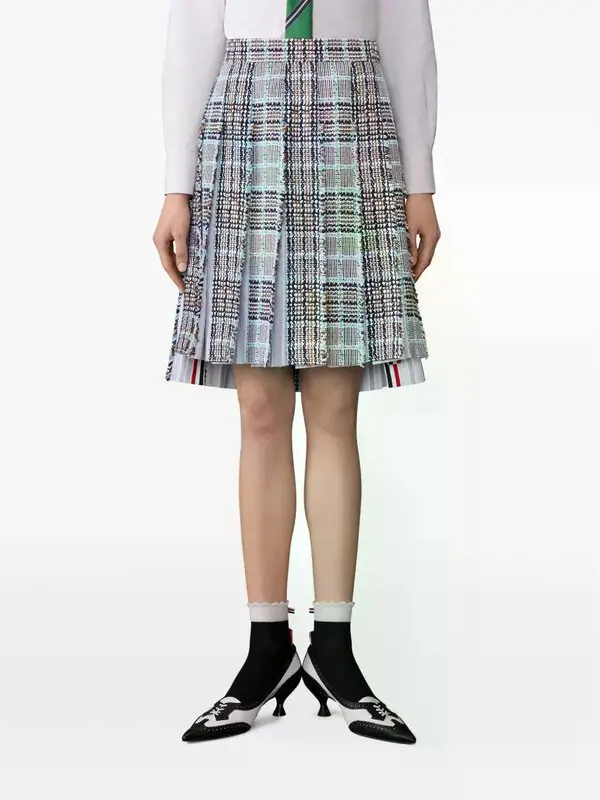Thom Browne Plaid Pleated Midi Skirt - Blue