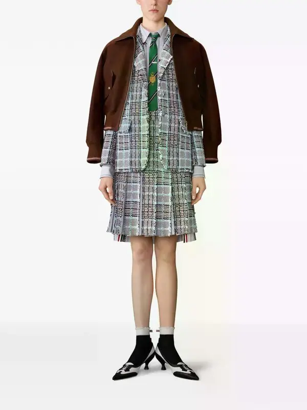 Thom Browne Plaid Pleated Midi Skirt - Blue