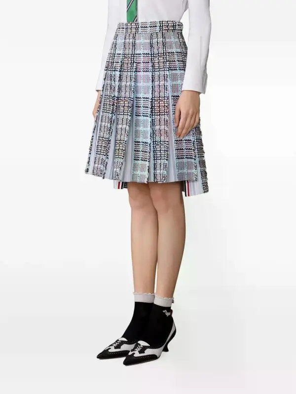 Thom Browne Plaid Pleated Midi Skirt - Blue