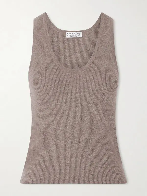 Brunello Cucinelli Ribbed Lurex Tank - Brown