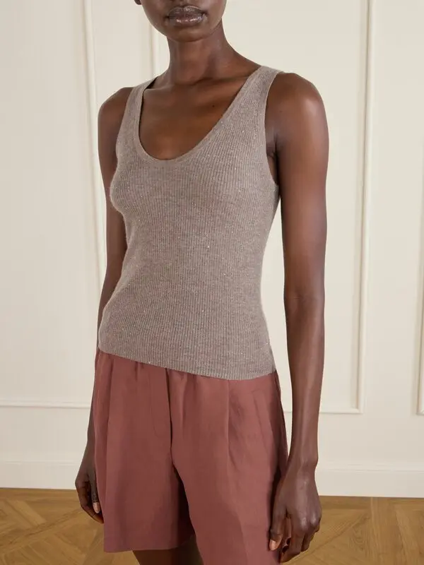 Brunello Cucinelli Ribbed Lurex Tank - Brown