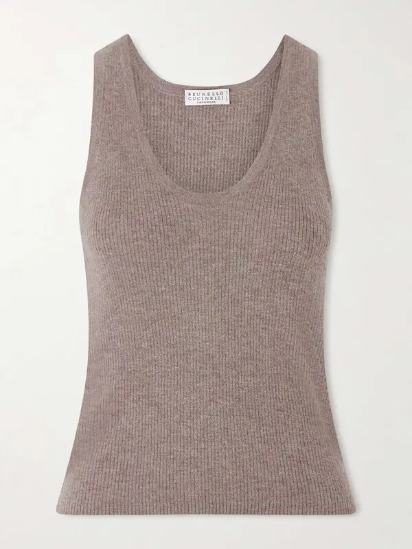 Brunello Cucinelli Ribbed Lurex Tank - Light Brown