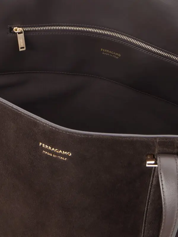 FERRAGAMO Scarf Suede Tote - Brown
