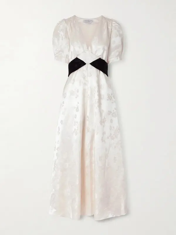 Gabriela Hearst Larkin Belted Floral-jacquard Silk-satin Maxi Dress - Neutrals