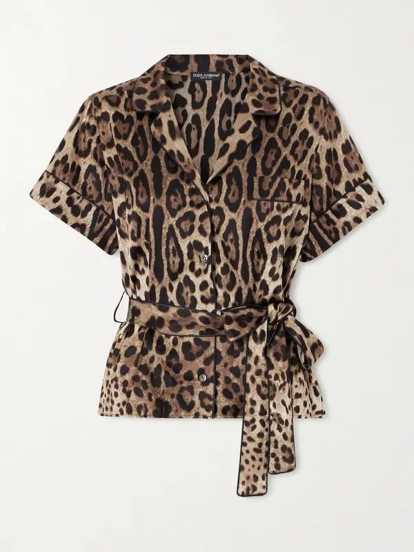 Dolce & Gabbana Belted Silk-blend Satin Shirt - Animal Print