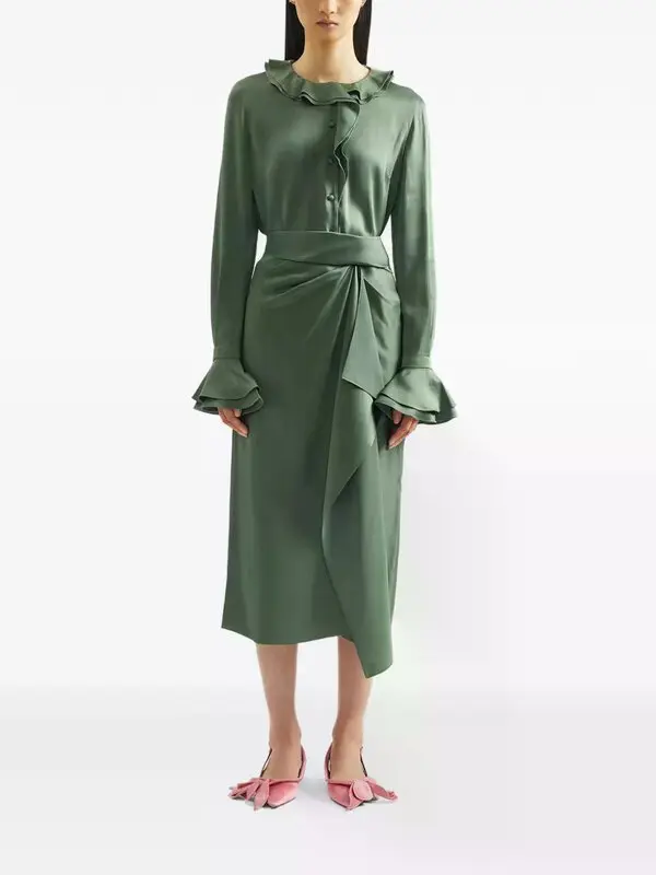 Erdem Draped-detail Midi Skirt - Green