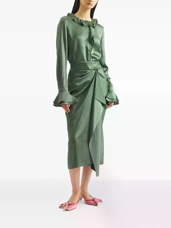 Erdem Draped-detail Midi Skirt - Green