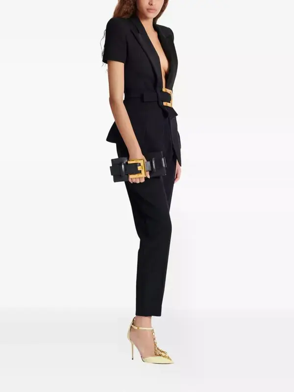Balmain Belted Grain-de-poudre Blazer - Black