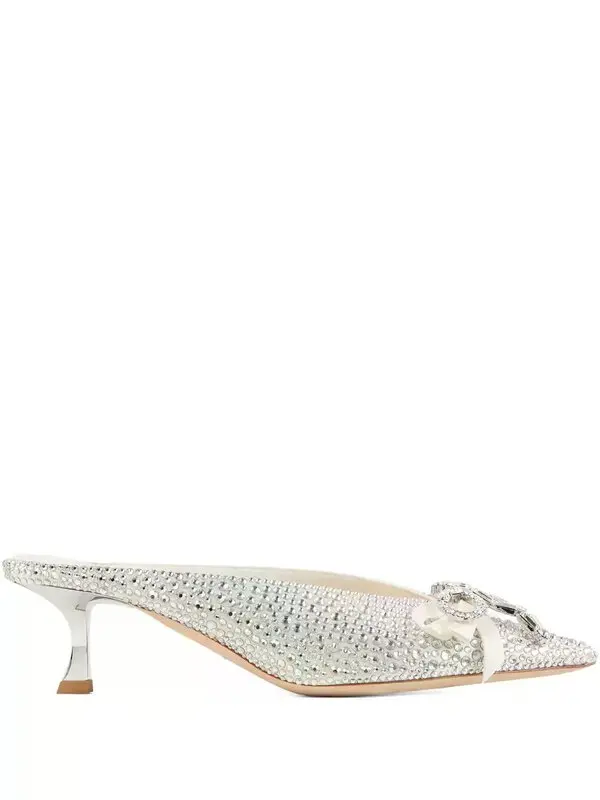 JIMMY CHOO Auria Crystal Bow Mules - Silver