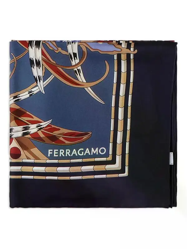 FERRAGAMO Graphic-pattern Scarf - Blue