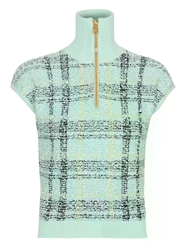 Balmain Plaid-detail Zip-fastening Top