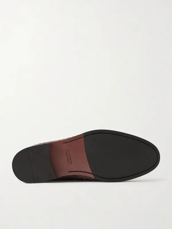 Brunello Cucinelli Woven Suede Penny Loafers - Brown