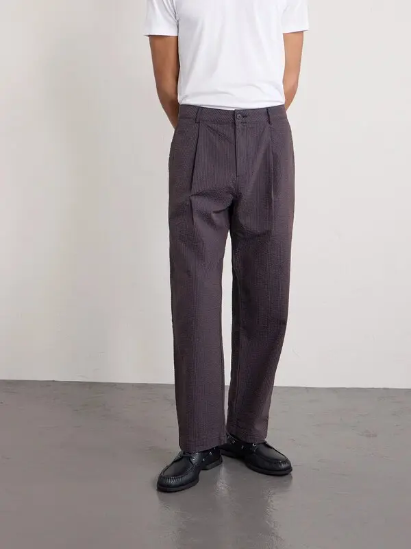 Folk Cropped Wide-leg Striped Cotton-seersucker Trousers - Blue
