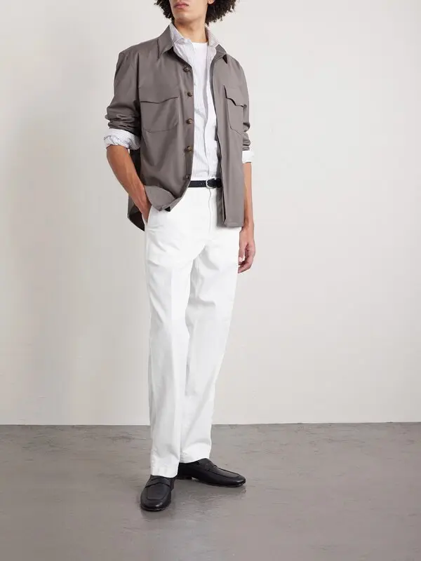 Canali Straight-leg Cotton-blend Twill Trousers - Neutrals