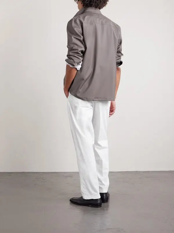 Canali Straight-leg Cotton-blend Twill Trousers - Neutrals